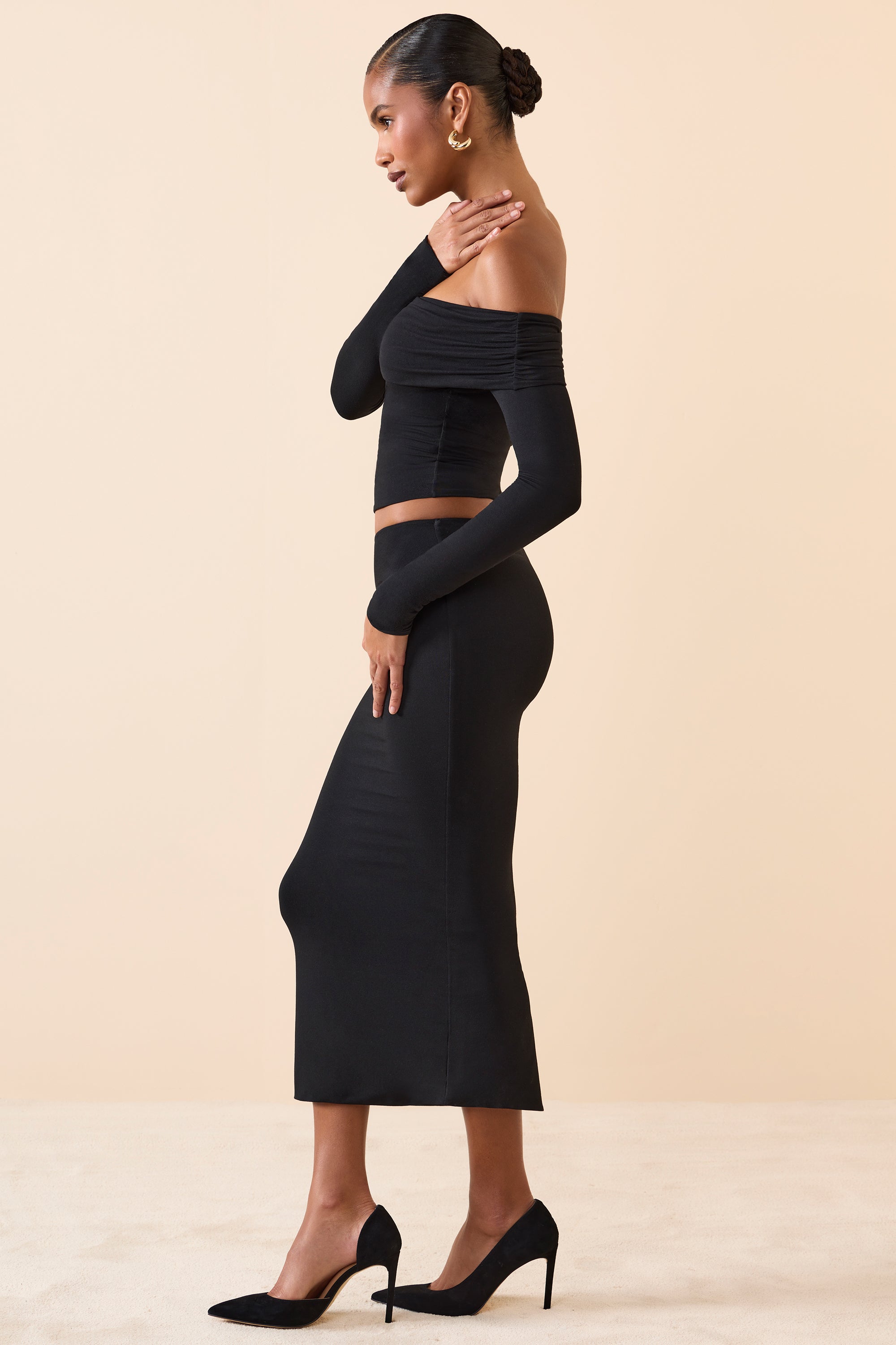 Livvy Modal Mid-Rise Midaxi Skirt in Black | Oh Polly