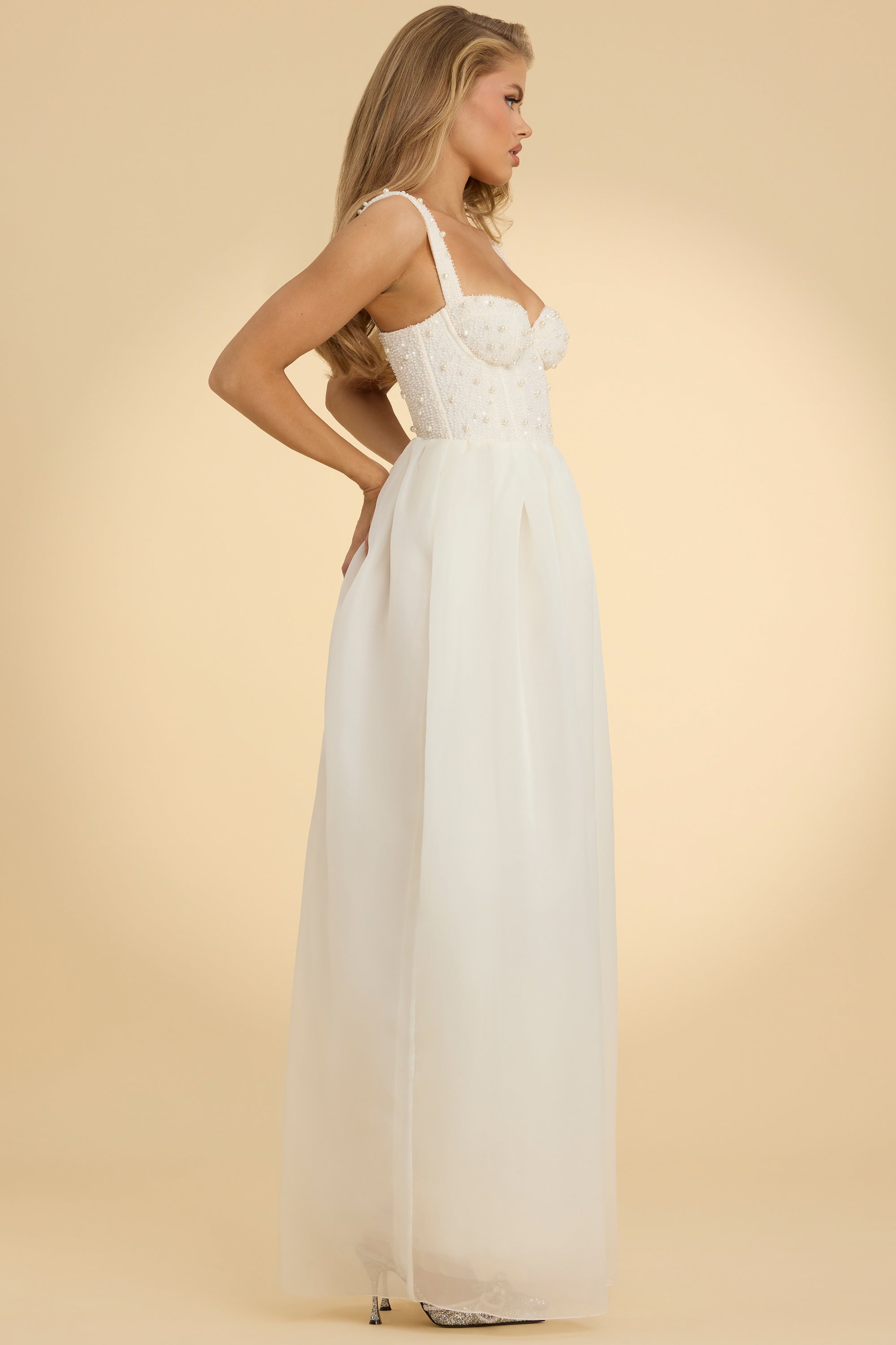 Delancey Embellished Corset Gown in White | Oh Polly