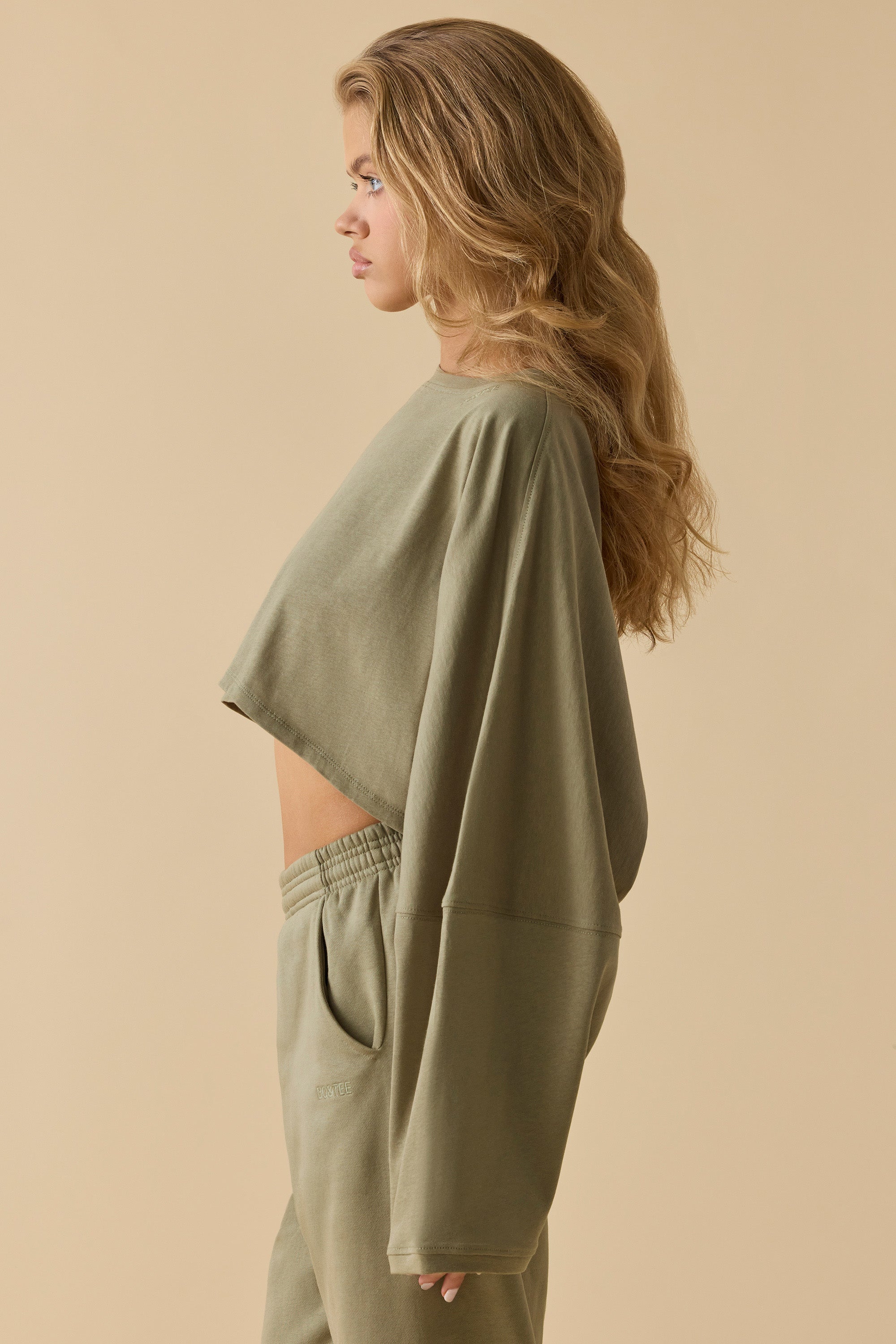 Day Off Oversized Crop Top in Soft Olive | Oh Polly