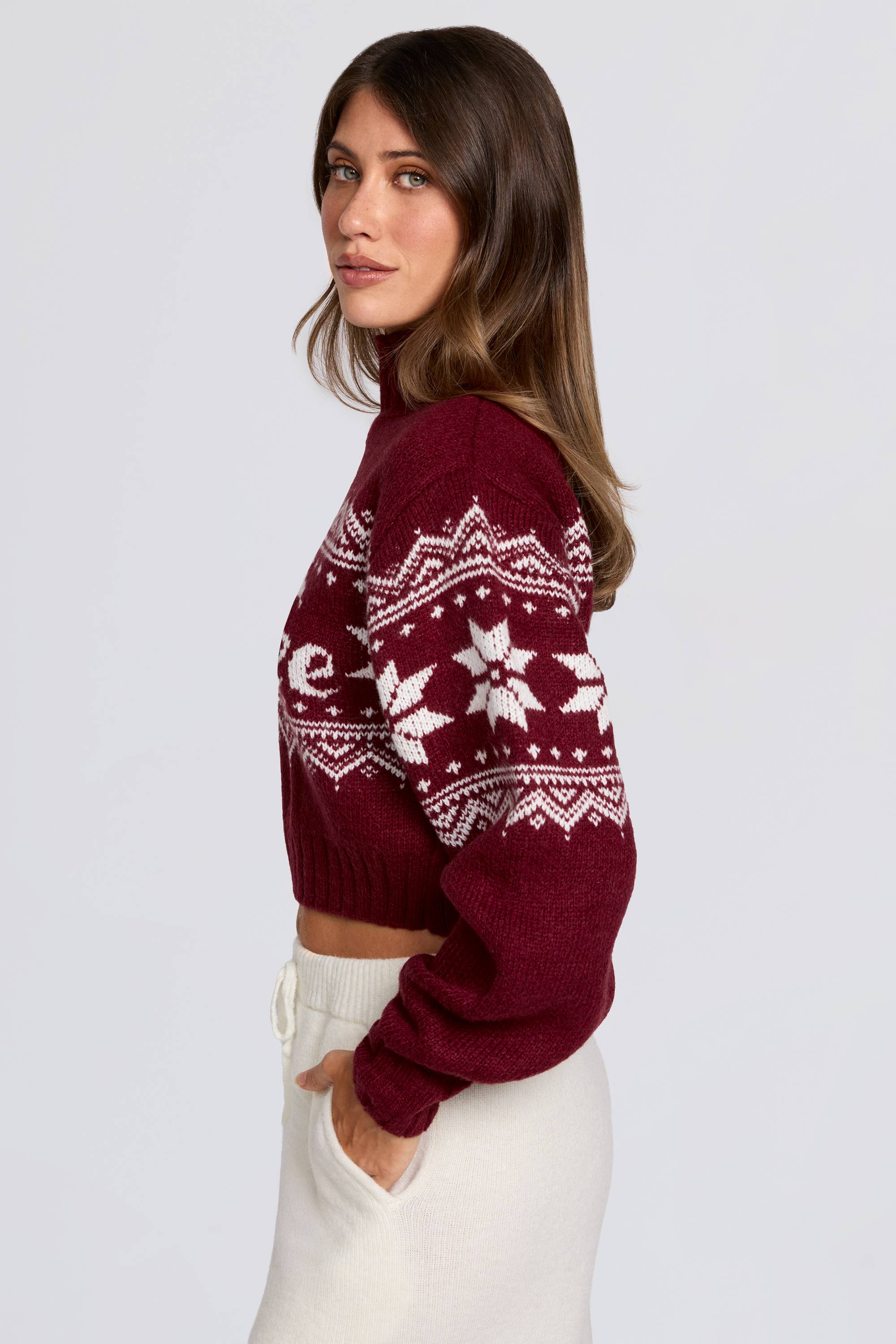 Jacquard-Knit Cropped Jumper in Crimson Red | Bo+Tee – Oh Polly AU