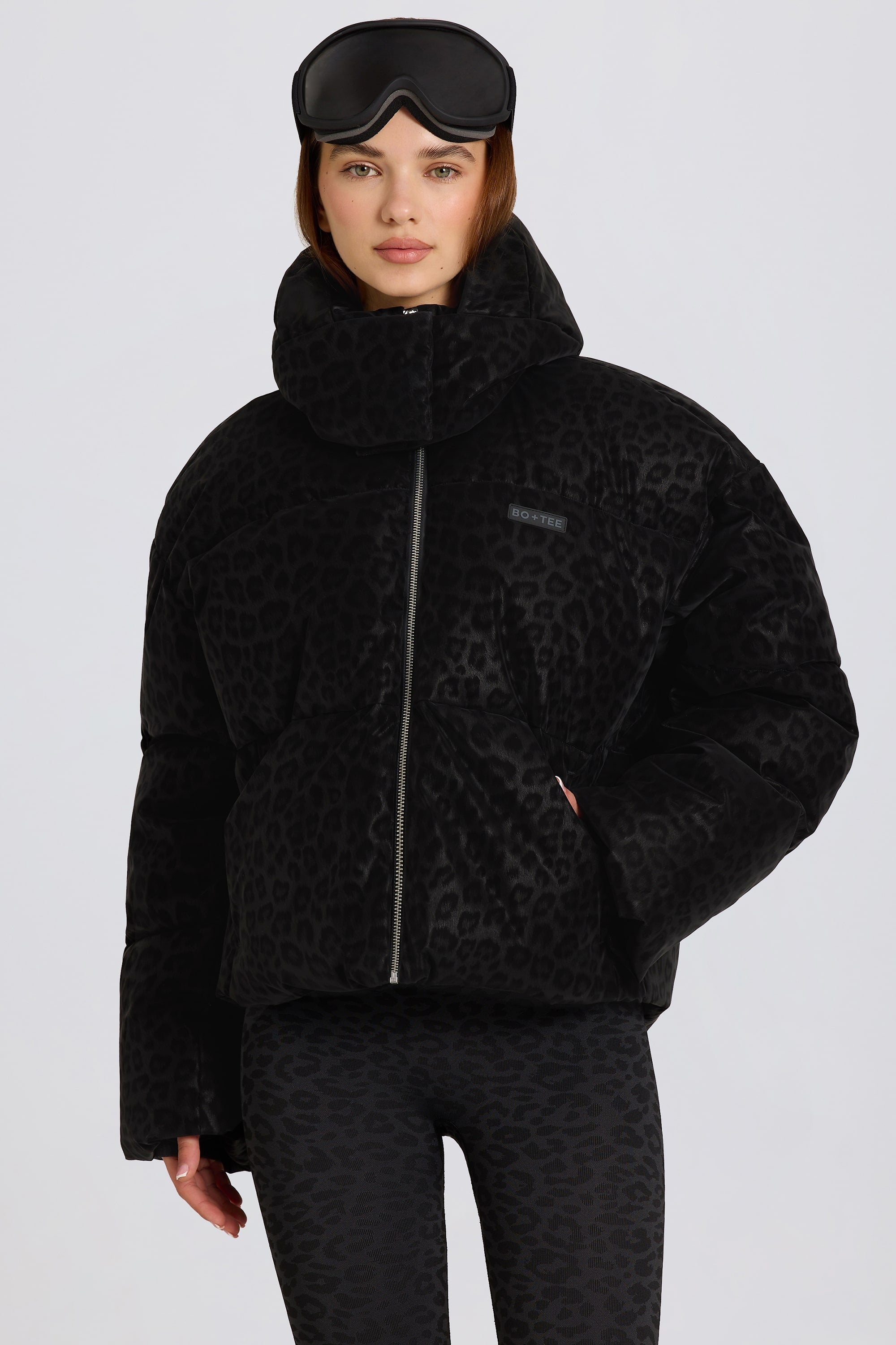 Waterproof Cropped Oversized Ski Jacket in Black Leopard | Bo+Tee – Oh ...