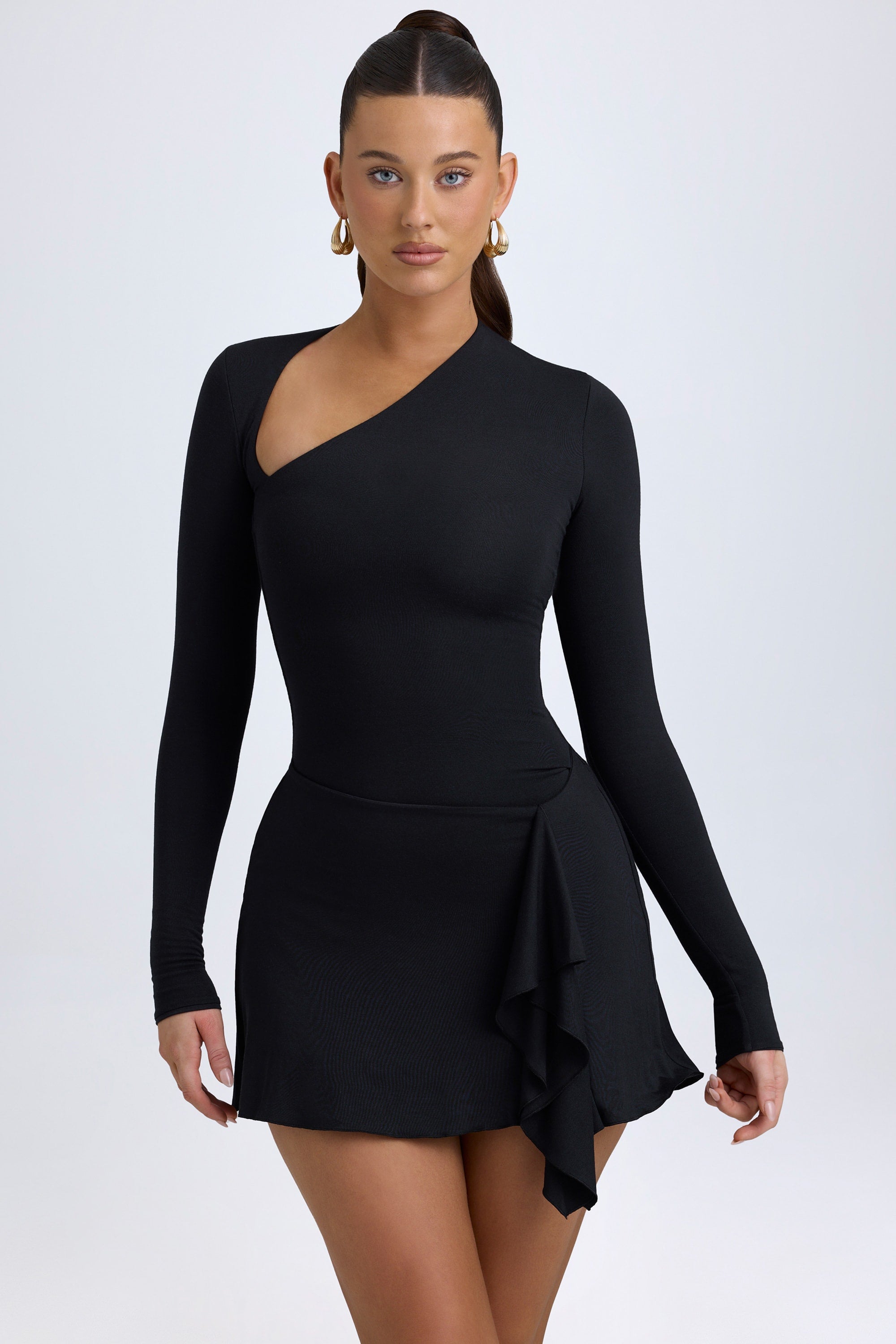 Dona Modal Asymmetric A-Line Mini Dress in Black – Oh Polly AU