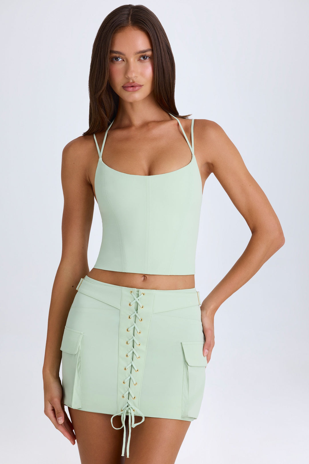 Mali Lace-Up Micro Mini Skirt in Green | Oh Polly
