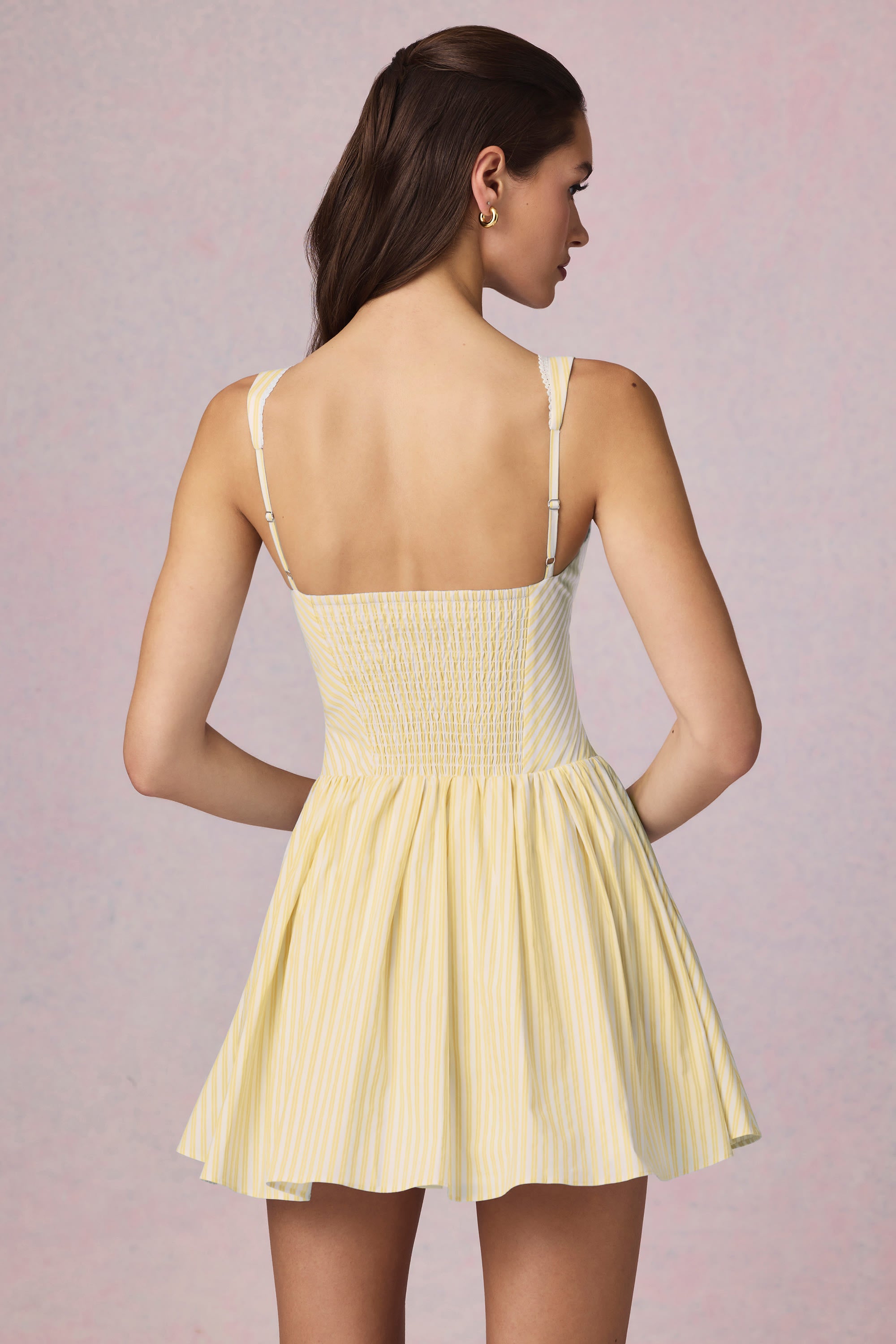Marissa Bow-Detail A-Line Mini Dress in Lemon Yellow Stripe | Oh Polly